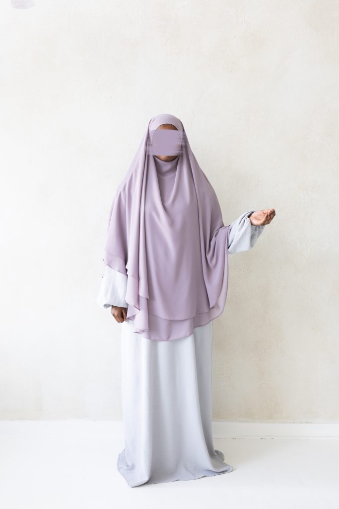 Saudi chiffon khimar pearl lavender - OemAayah